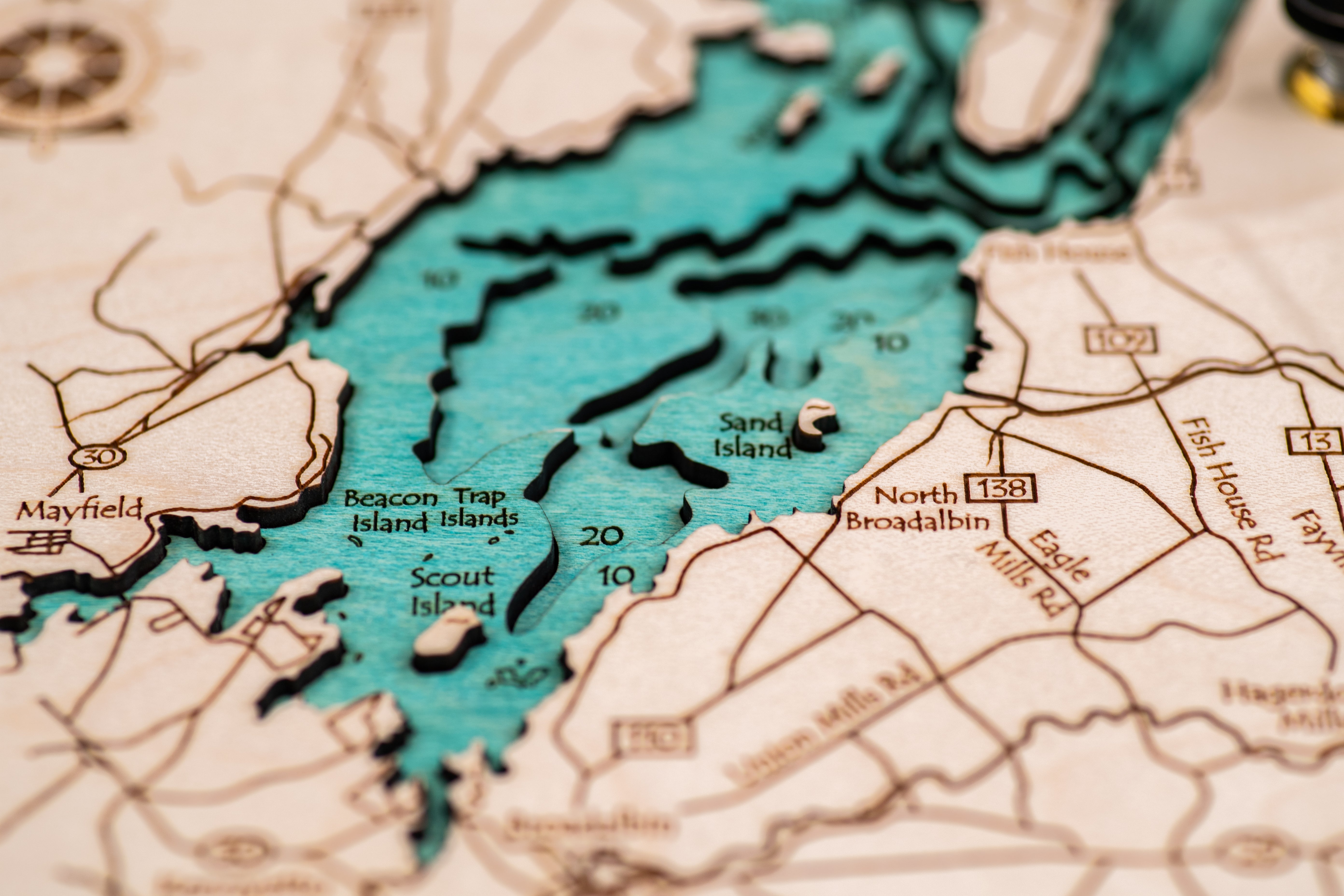 3D Carved Wood Lake Maps - Custom Lakes - Time Square Clock Shop