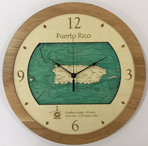 Puerto Rico - Custom Wooden Wall Clock - Time Square Clock Shop